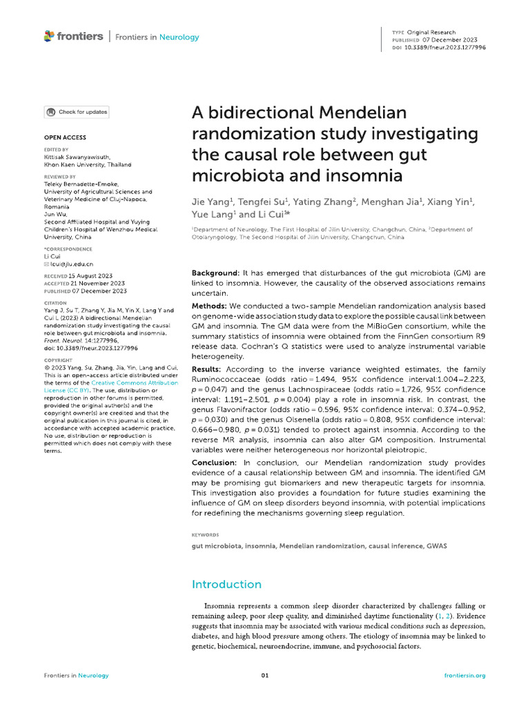Gut Microbiota Insomnia Mendelian Randomization Causal Inference
