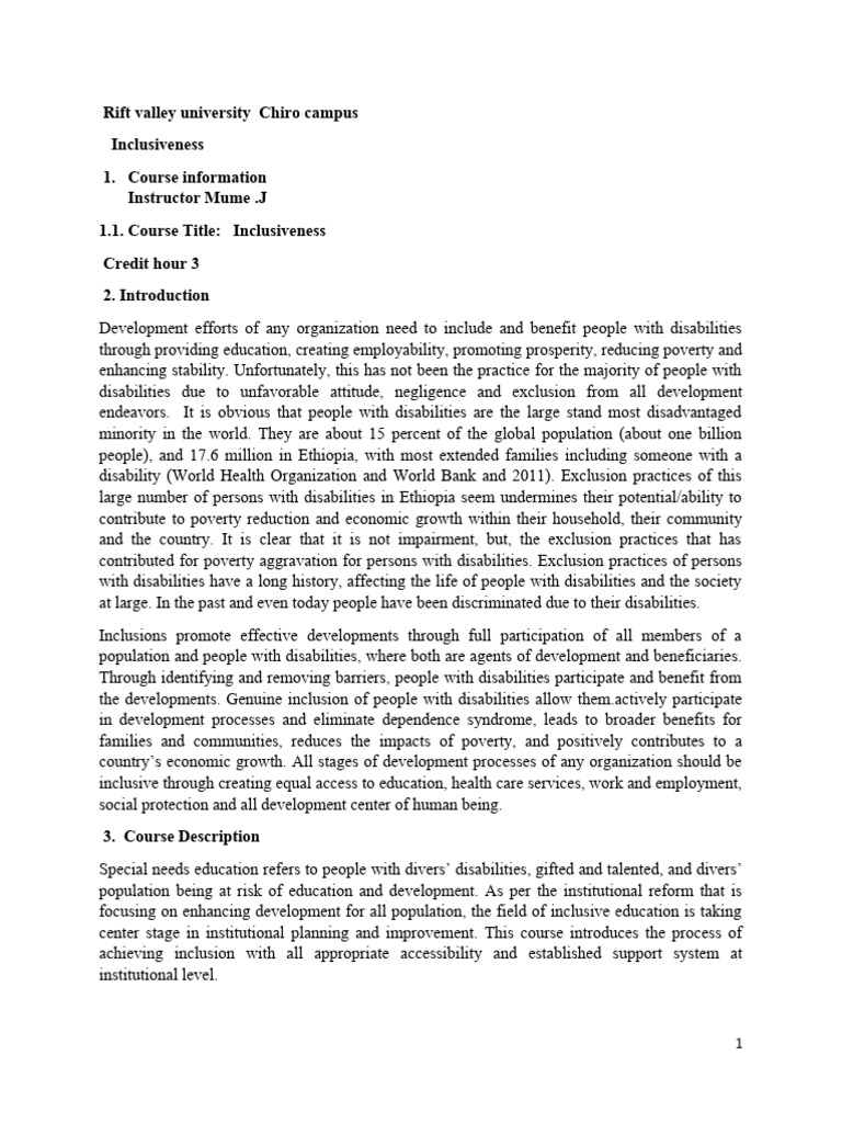 Inclusiveness Outline | PDF | Disability | Inclusion (Education)