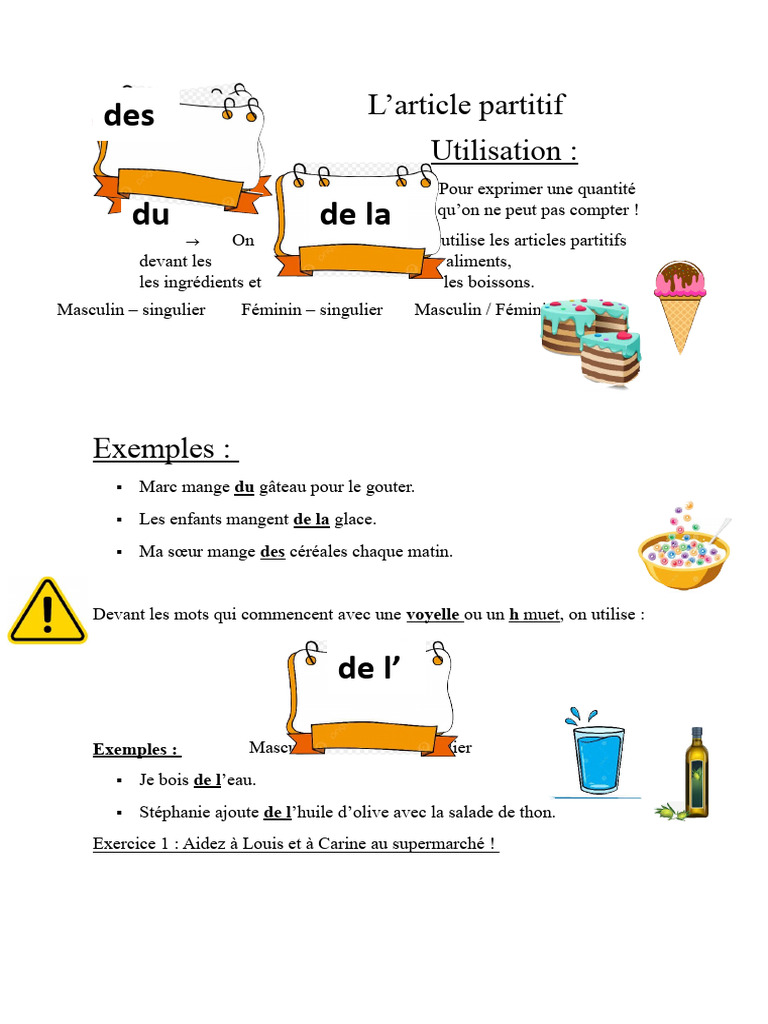 Worksheet Article Partitif | PDF
