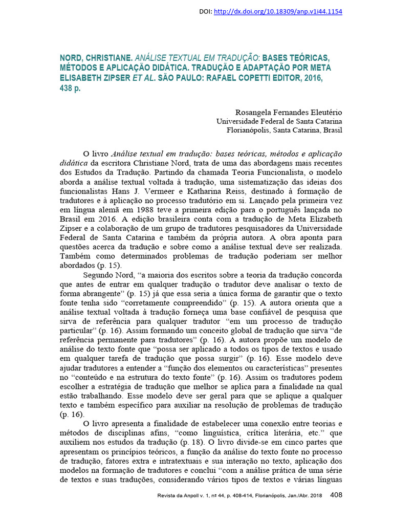 Nord, Christiane. Análise Textual em Tradução | PDF | Traduções ...