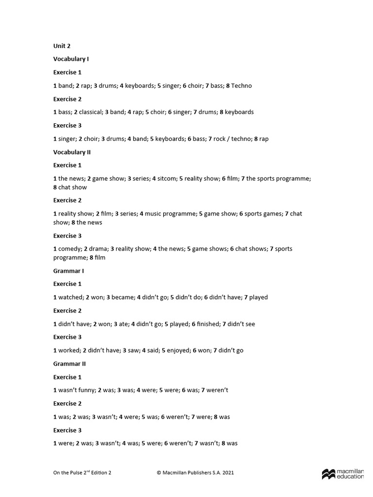 OTP2 Level 2 U2 Test Activity Bank Answer Key | PDF