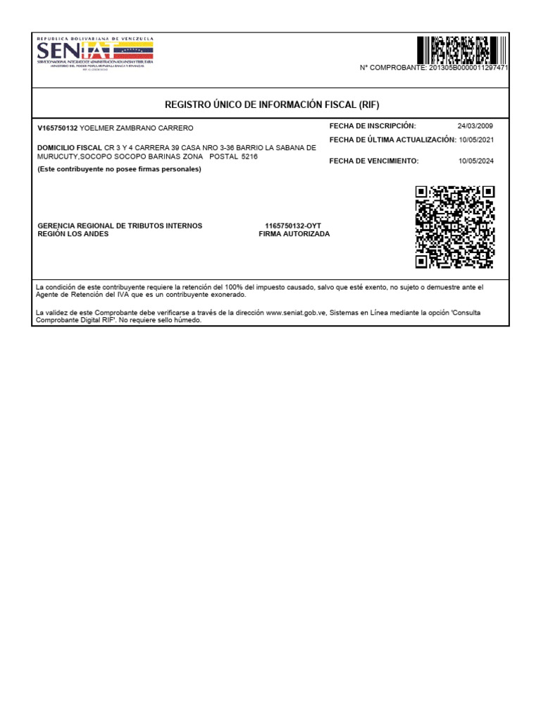 Registro Único de Información Fiscal (Rif) | PDF