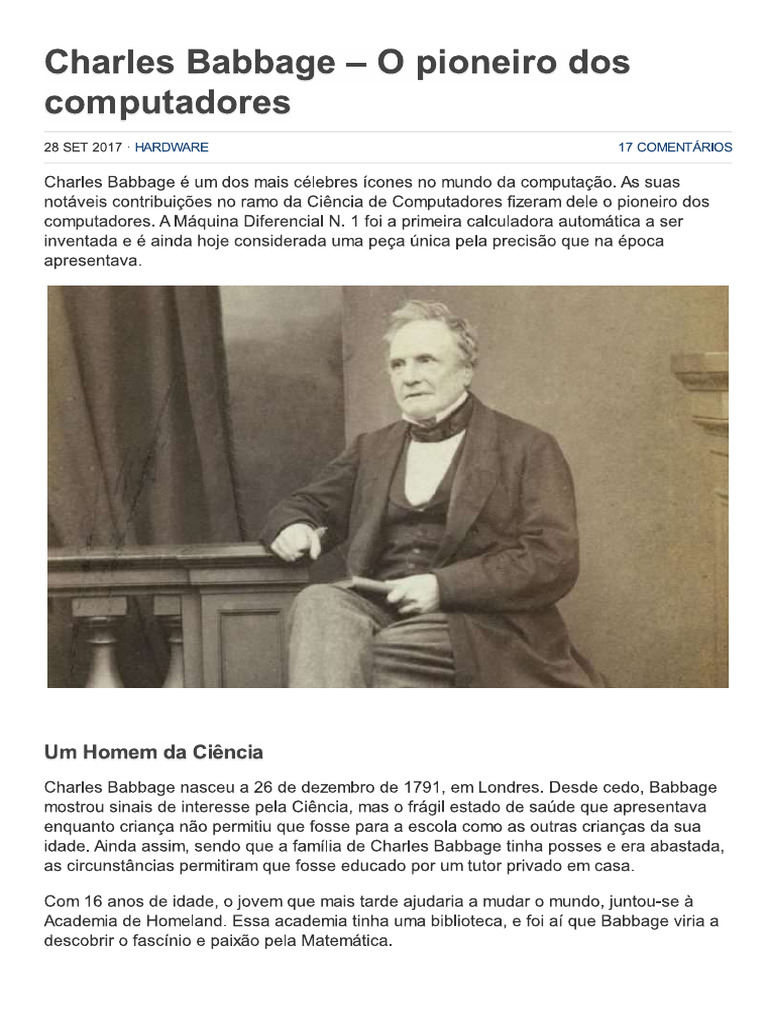 Charles Babbage: O Pioneiro Dos Computadores | PDF