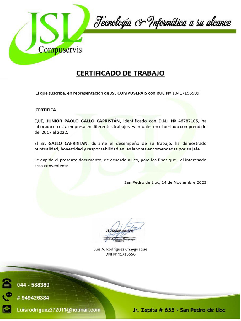 CERTIFICADO CAPRISTAN - Edit | PDF | Crecimiento personal y profesional ...