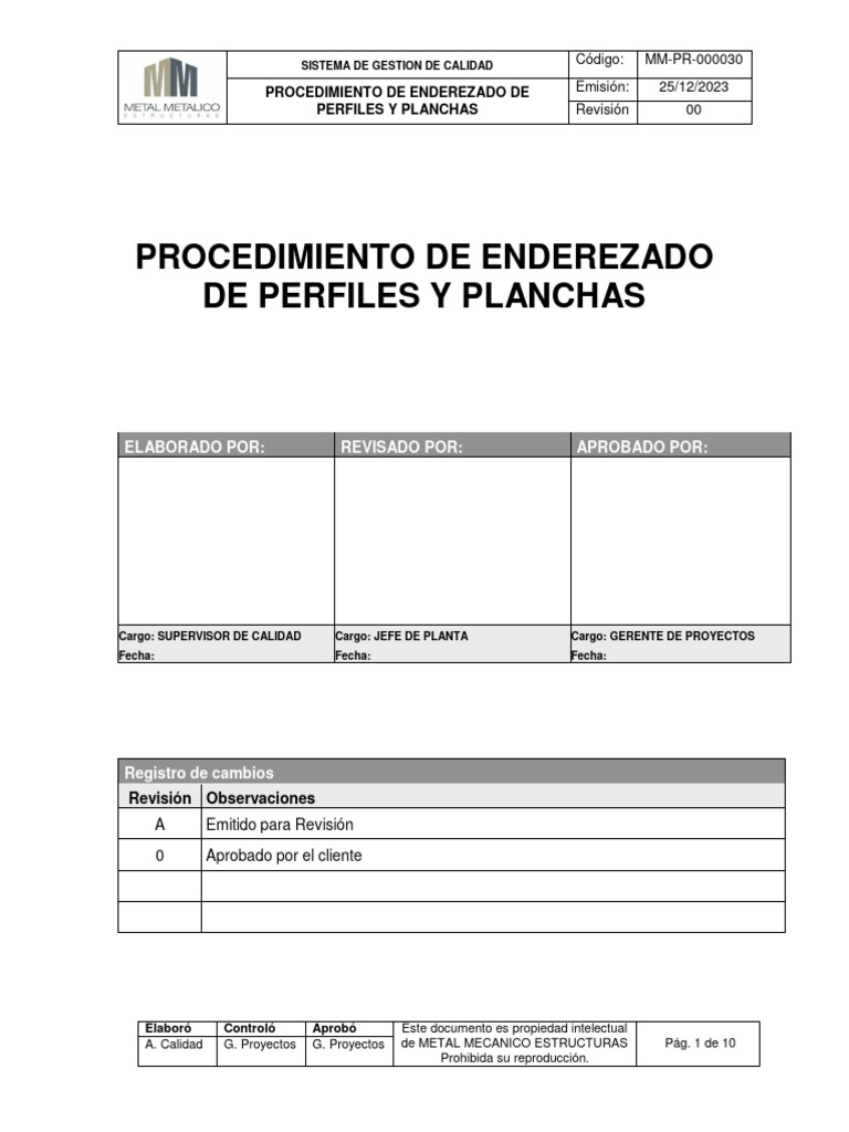 Mm-Pr-000030-Procedimiento de Enderezado de Perfiles y Planchas | PDF