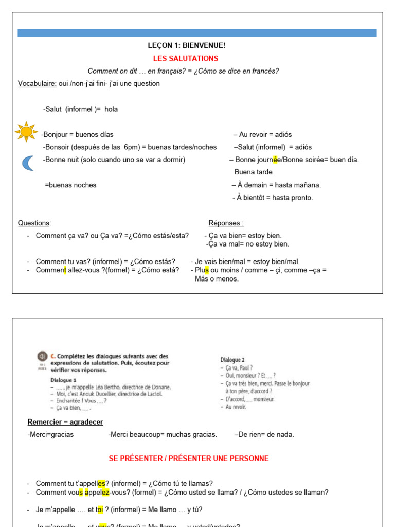 Salutations et présentations en français | PDF