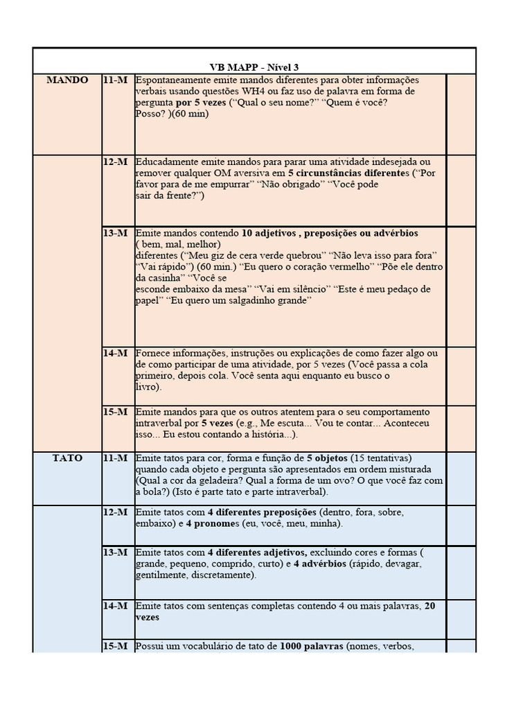 VB Mapp N 3 Planilha | PDF