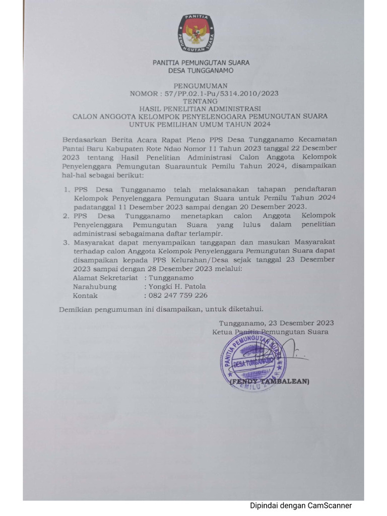 Pengumuman Seleksi Administrasi C-KPPS Pemilu 2024 | PDF Pengumuman Seleksi Administrasi C-KPPS Pemilu 2024 | PDF