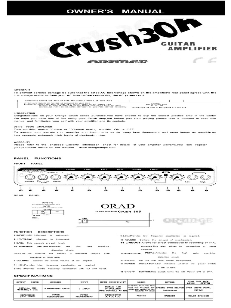 Orange Manual Pdf Amplifier Equalization Audio