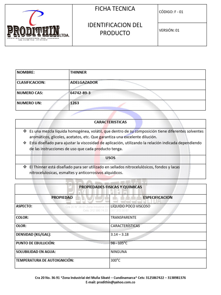 3.-Ficha Tecnica Thinner | PDF