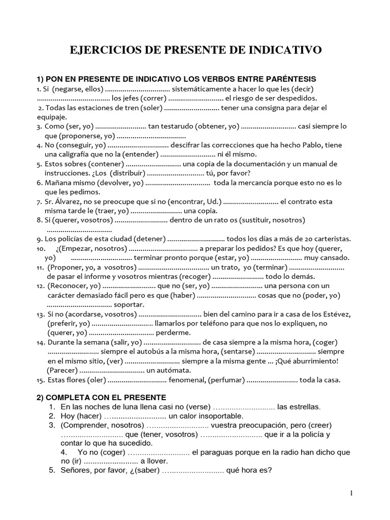 Ejercicios PRESENTE IND.Frases | PDF | Pablo Picasso