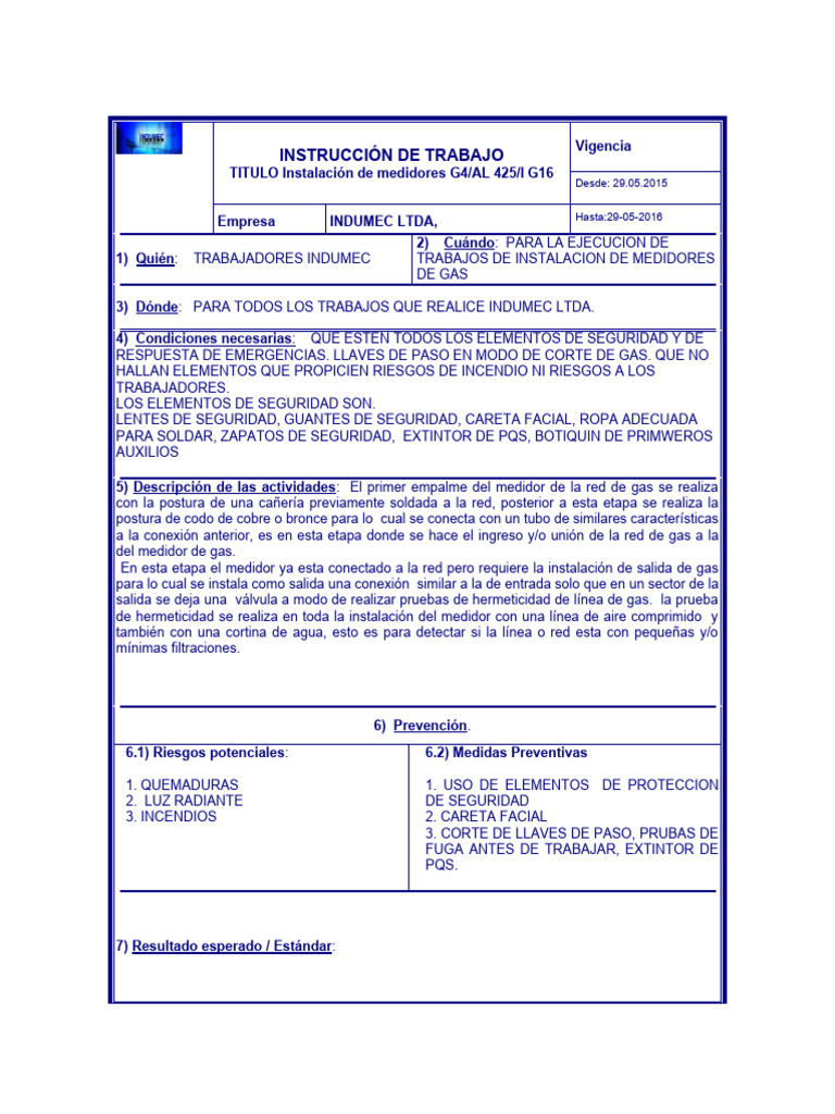 INSTRUCCIÓN DE TRABAJO - Documento | PDF