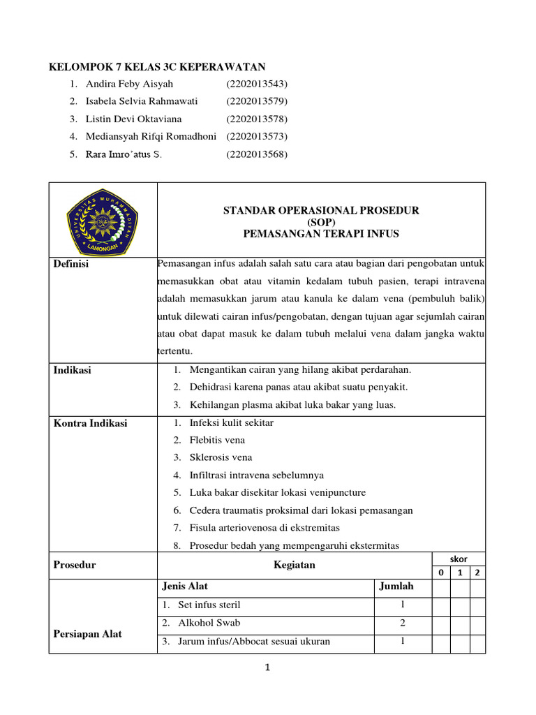 Sop Terapi Infuse Kel 7 | PDF