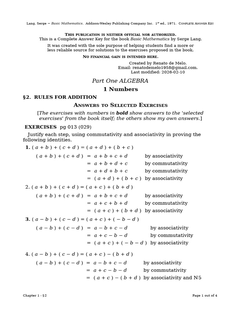 Complete Answer Key for Lang's Math | PDF | Mathematics | Teaching ...