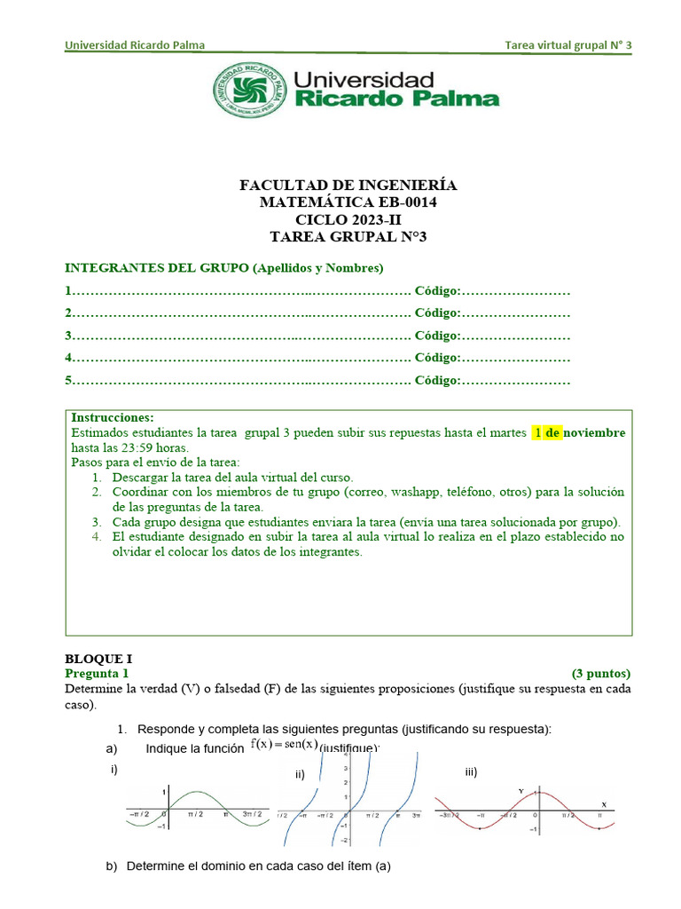 Tarea Grupal #03 | PDF | Función (Matemáticas) | Matemáticas