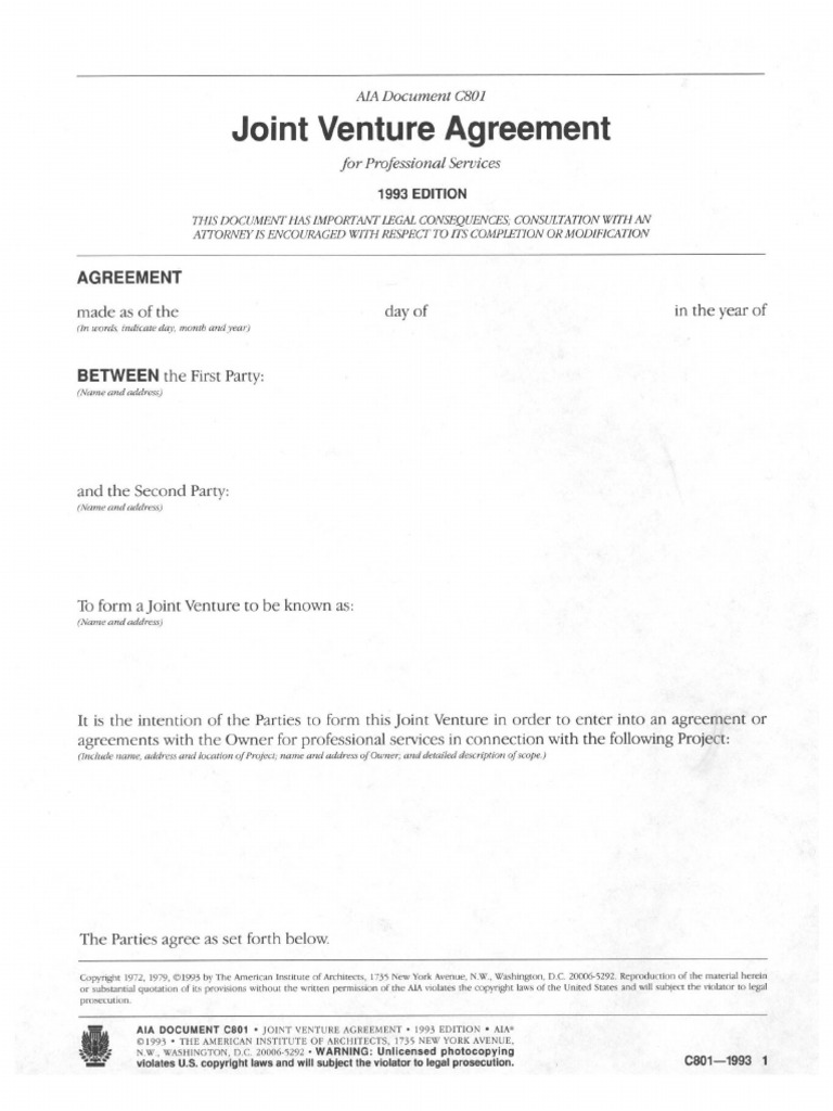Professional Joint Venture Agreement Sample | PDF