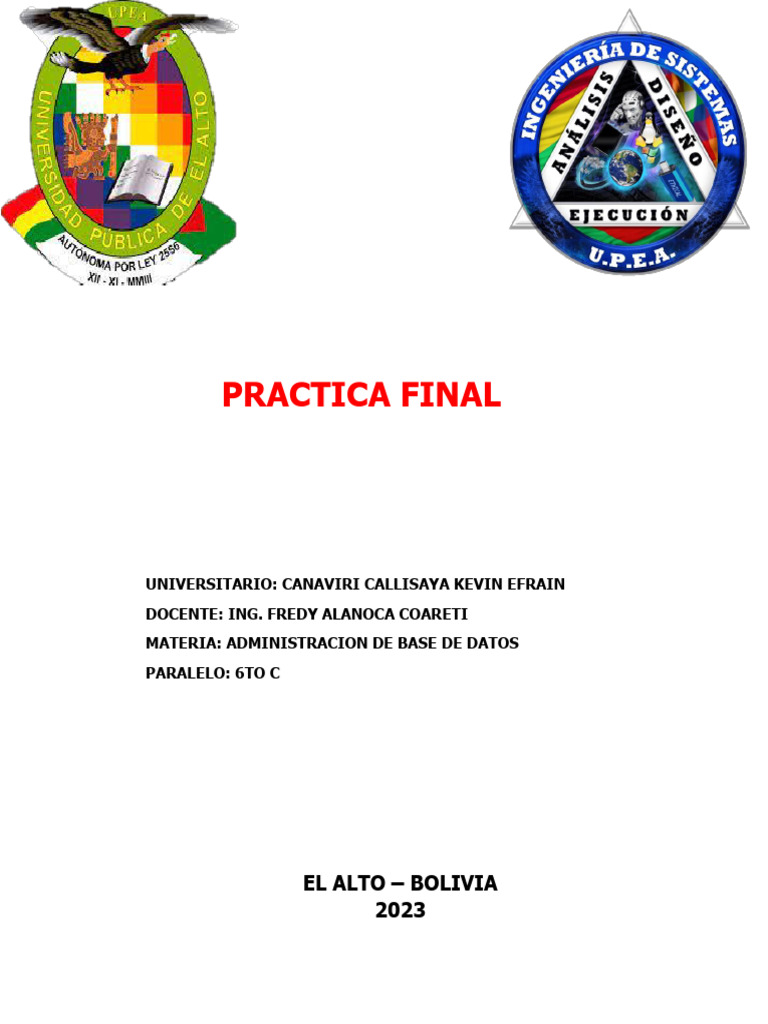 Practica Final | PDF | Apoyo | SQL Practica Final | PDF | Apoyo | SQL