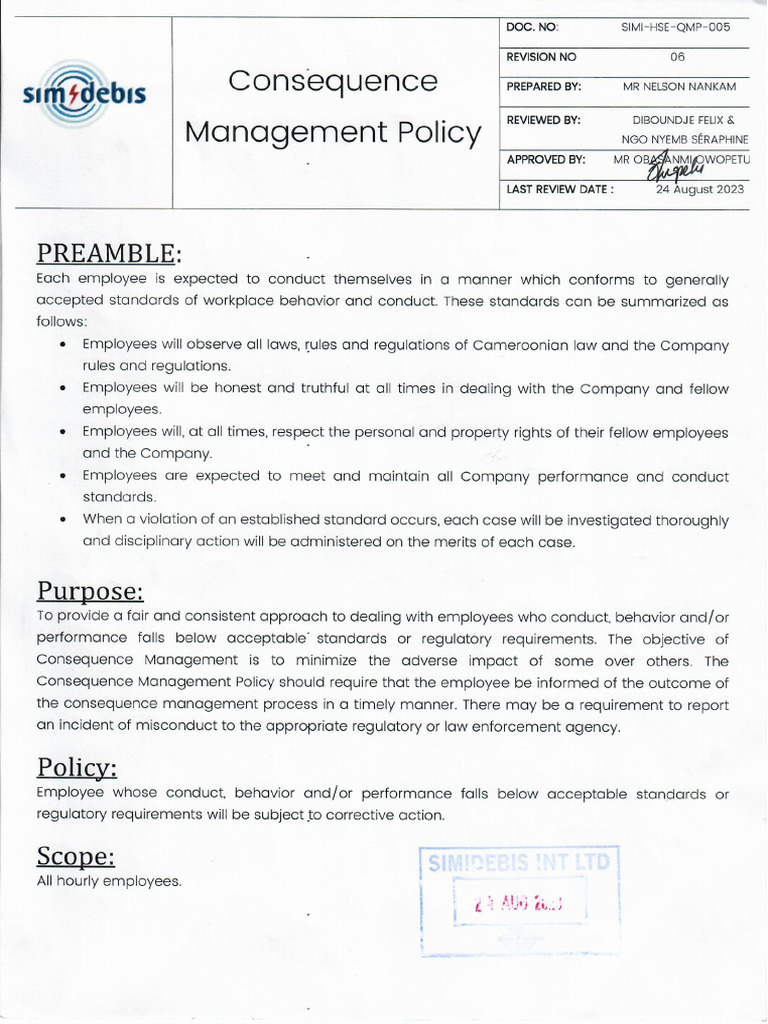 Consequence Management Policy | PDF