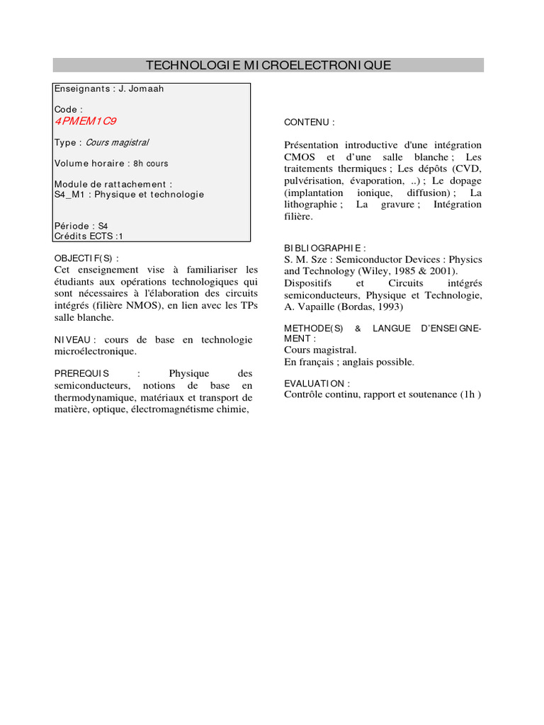 Fiches ECTS SEI S4 | PDF