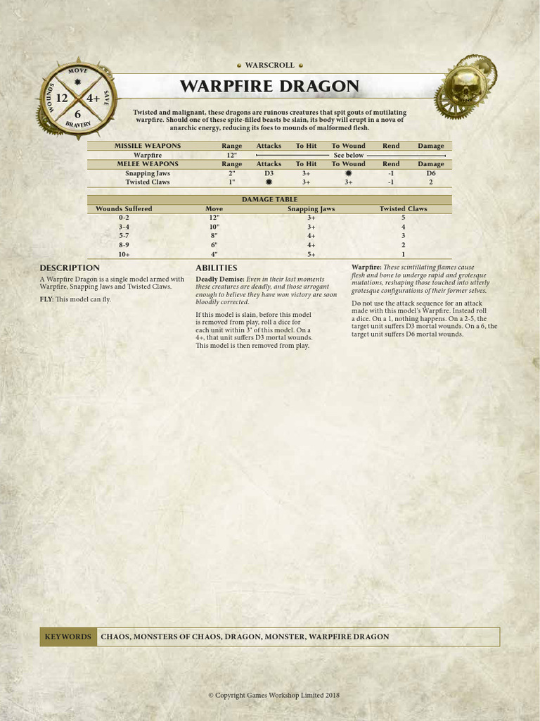 Aos Warscroll Warpfire Dragon | PDF