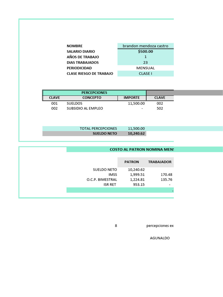 Calculo Nomina Completo 2023 Pdf