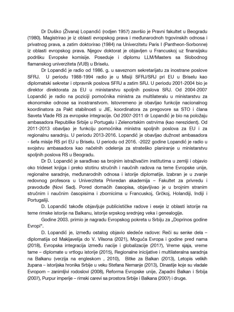 Biografija Dusko Lopandic | PDF