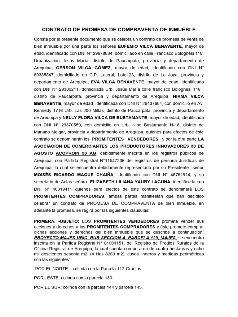 Contrato de Promesa de Compraventa de Inmueble | PDF | Derecho contractual | Ley de obligaciones