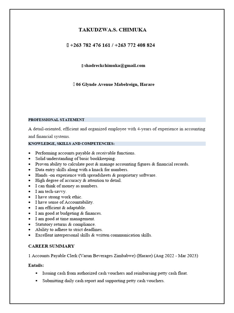 TAKUDZWA - S - CHIMUKA - CV (1) (AutoRecovered) | PDF