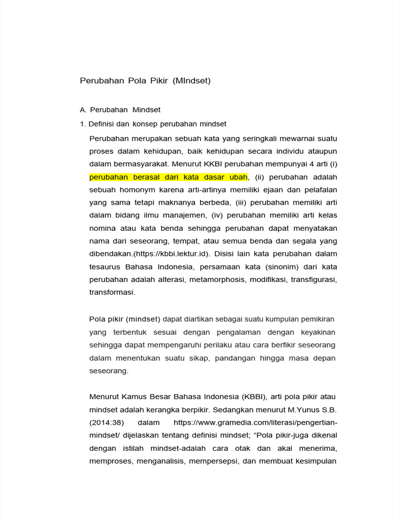 Sub Bab Perubahan Mindset - KLP 1 MK Kewirausahaan Bg. 2 | PDF