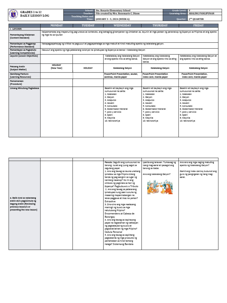 DLL - Araling Panlipunan 6 - Q2 - W6 | PDF