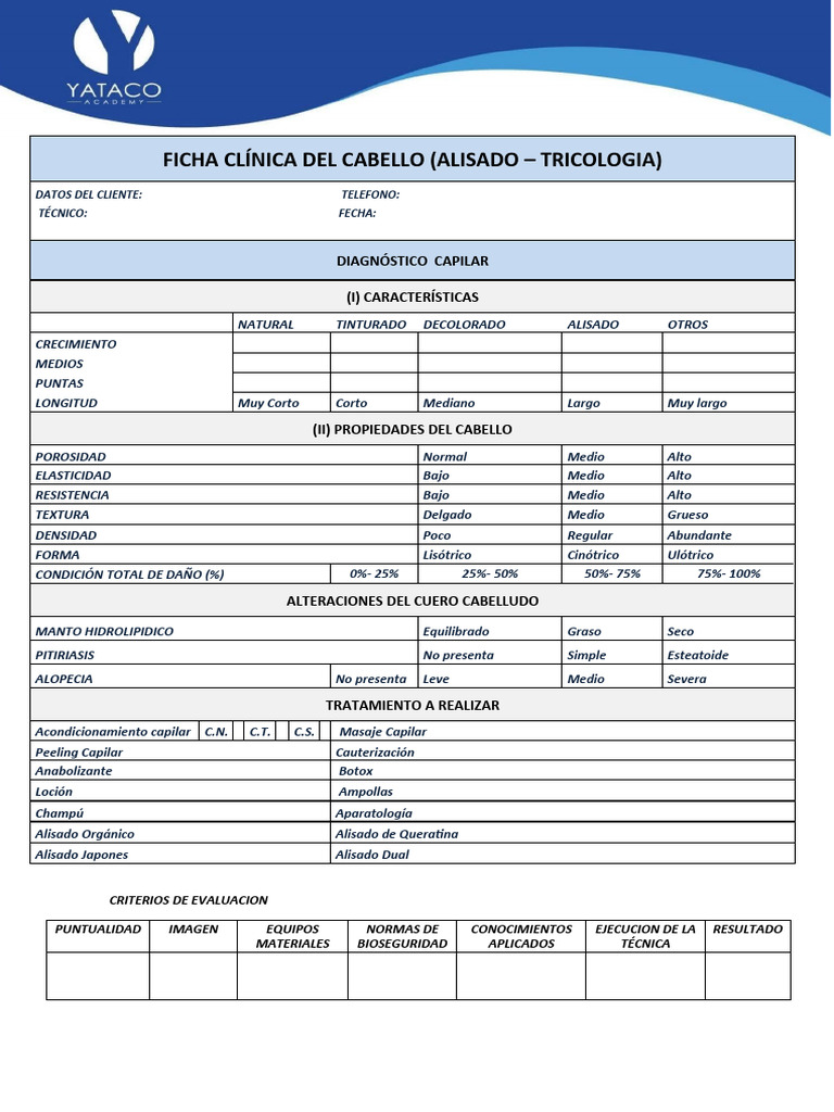 Ficha Clinica de Alisado y Tricologia | PDF | Especialidades Medicas ...