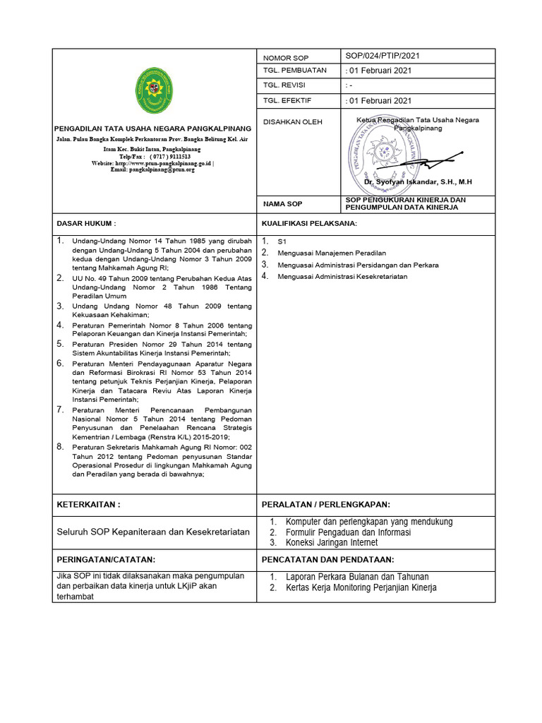 Sop Pengukuran Kinerja Dan Pengumpulan Data Kinerja | PDF