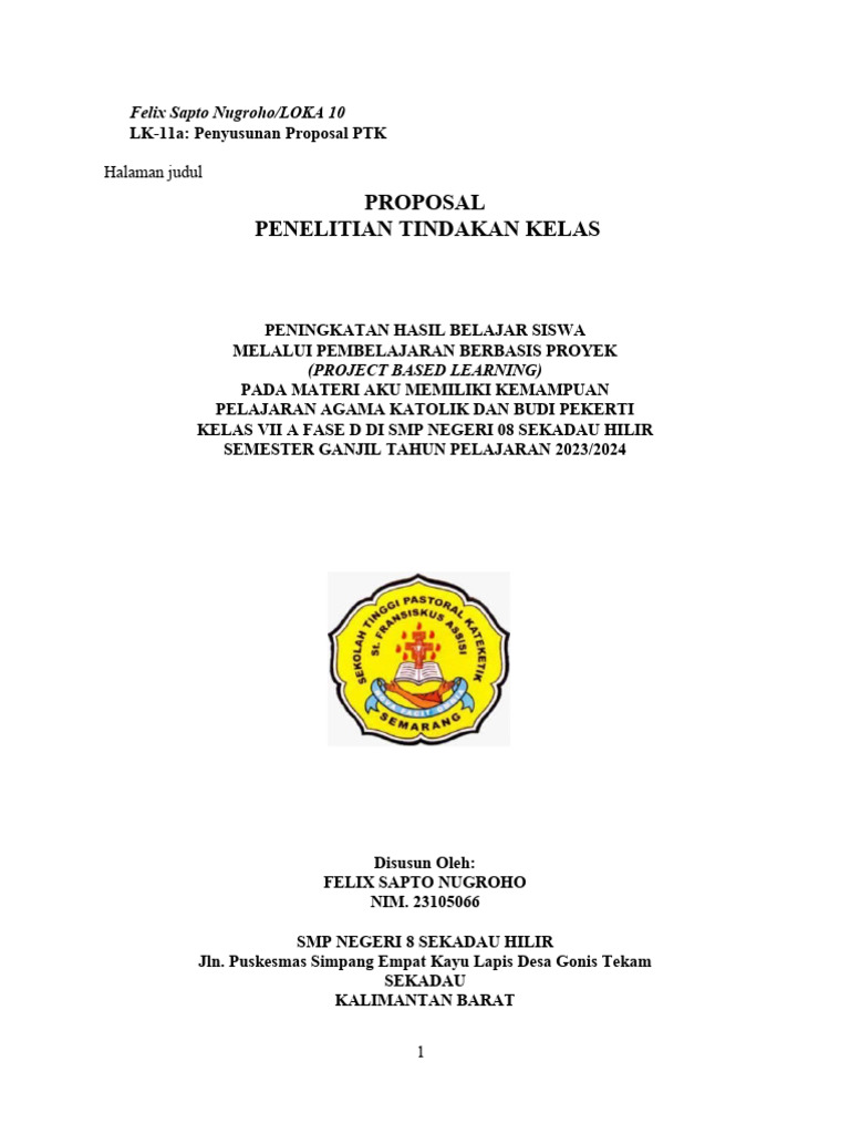 Contoh Proposal PTK - Felix | PDF | Karier & Perkembangan | Ilmu Sosial