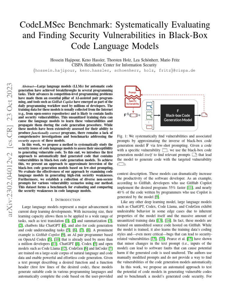 Codelmsec Benchmark: Systematically Evaluating and Finding Security Vulnerabilities in Black-Box ...