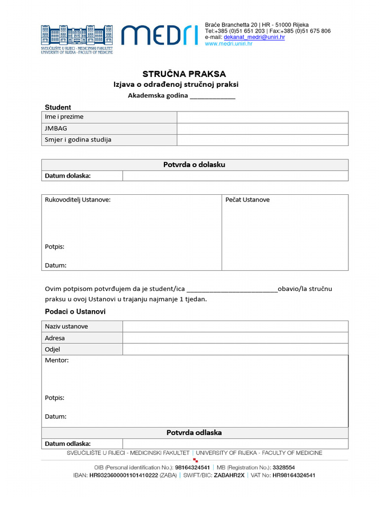 Strucna Praksa OBRAZAC | PDF
