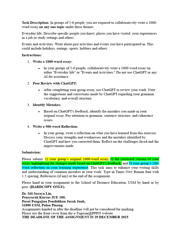 Task Description WRITING JUE 100 | PDF | Vocabulary | Essays