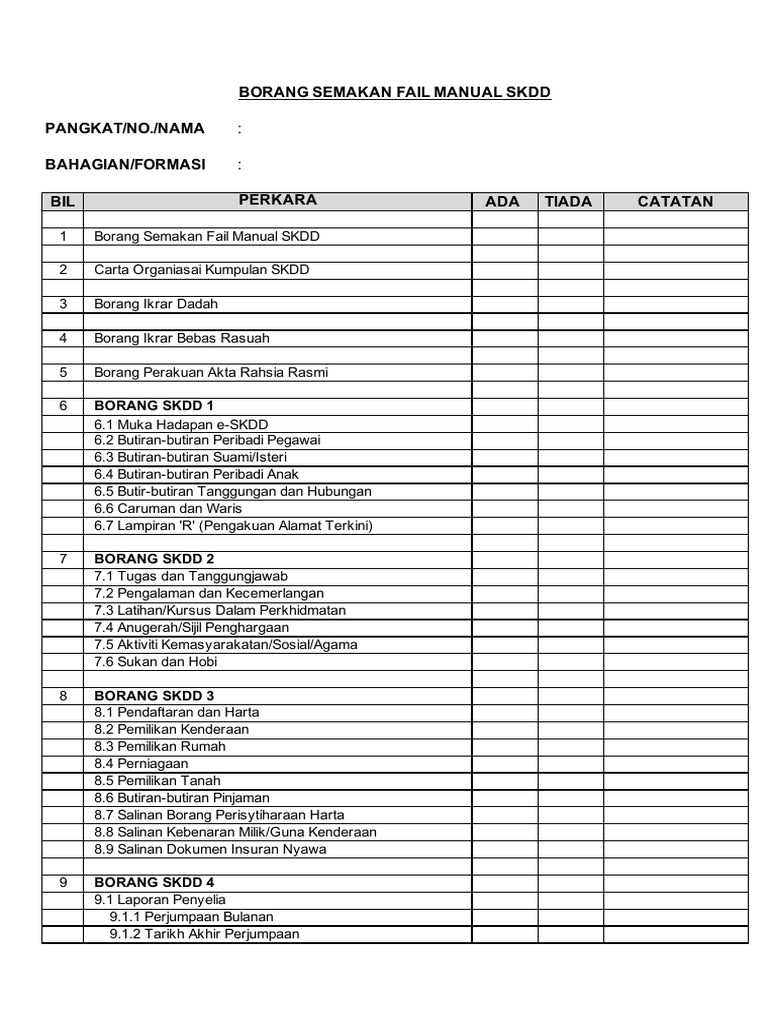 Borang Semakan Fail SKDD | PDF