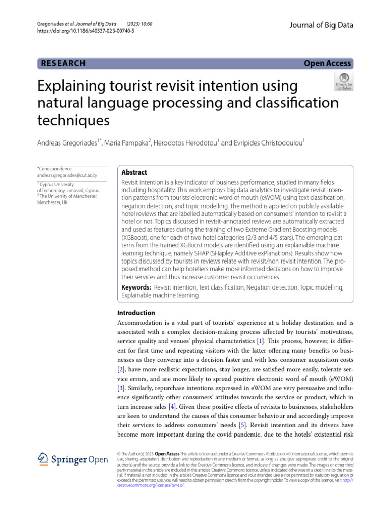 Explaining Tourist Revisit Intention Using Natural Language Processing ...