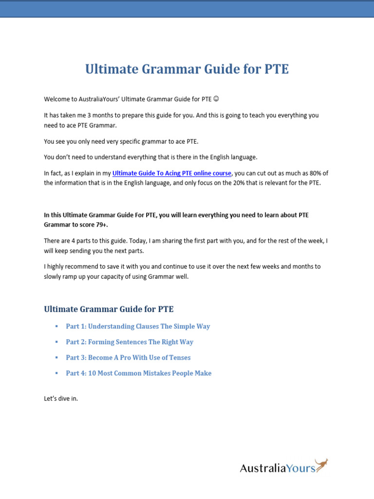 Ultimate PTE Grammar Ultimate Guide | PDF | Perfect (Grammar) | Verb Ultimate PTE Grammar Ultimate Guide | PDF | Perfect (Grammar) | Verb