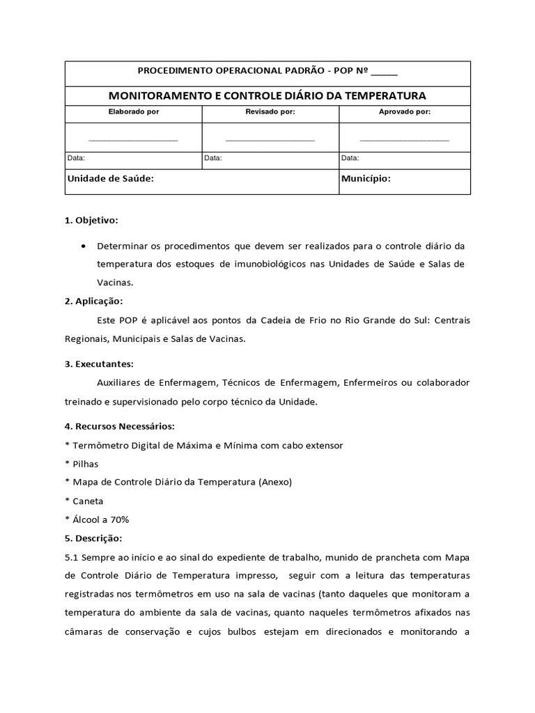 Modelo POP - Controle Temperatura | PDF | Temperatura | Termômetro
