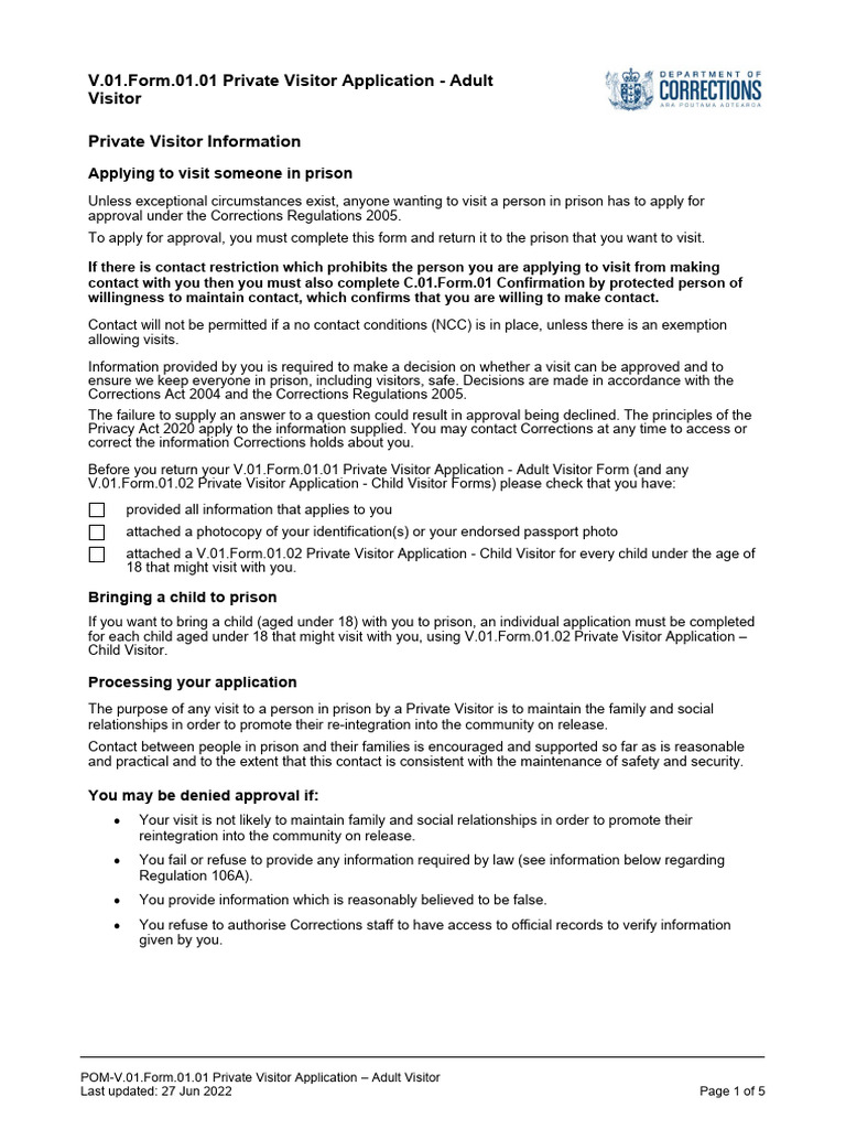 Adult Visit Application 4 | PDF | Identity Document | Prison