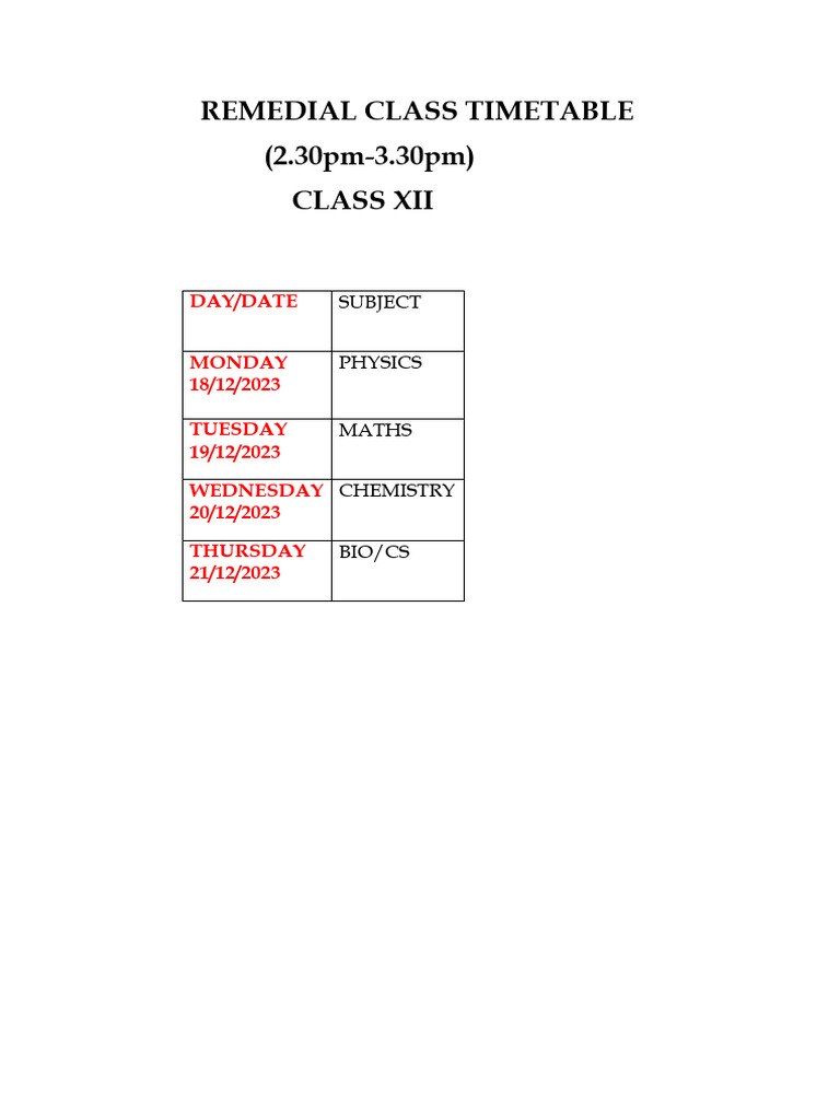 XII Timetable 2023 7 | PDF