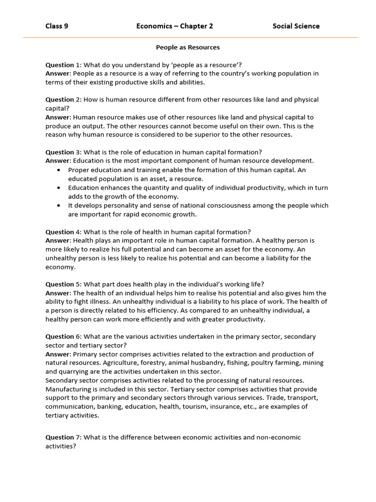 Economic Lesson 2 Pdf Resource Human Capital
