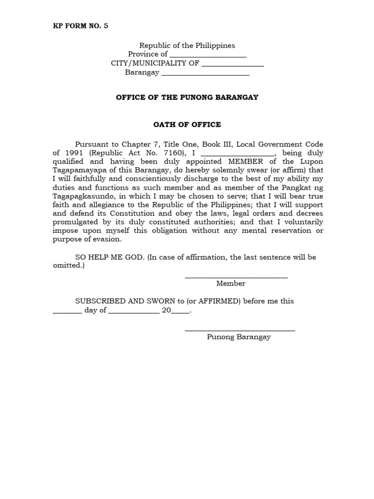 KP Form 5 - Oath of Office | PDF