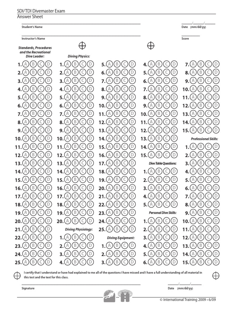 DM Answer Sheet 0609 1 | PDF | Underwater Diving | Swimming