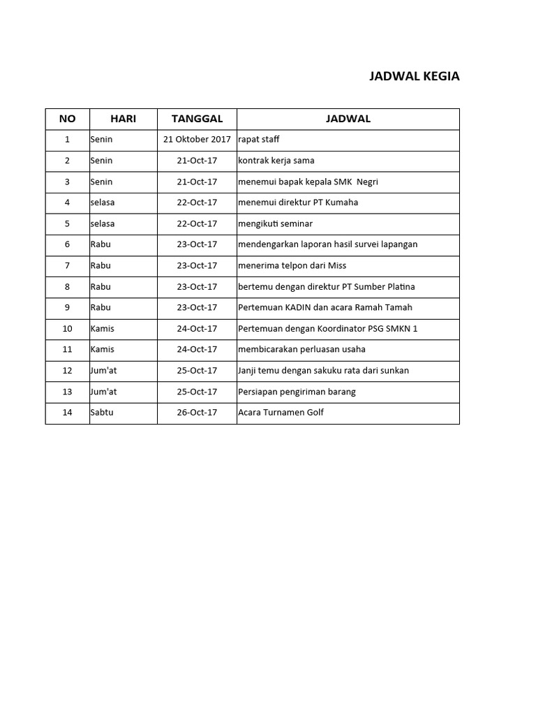 Form Jadwal Kegiatan Pimpinan | PDF
