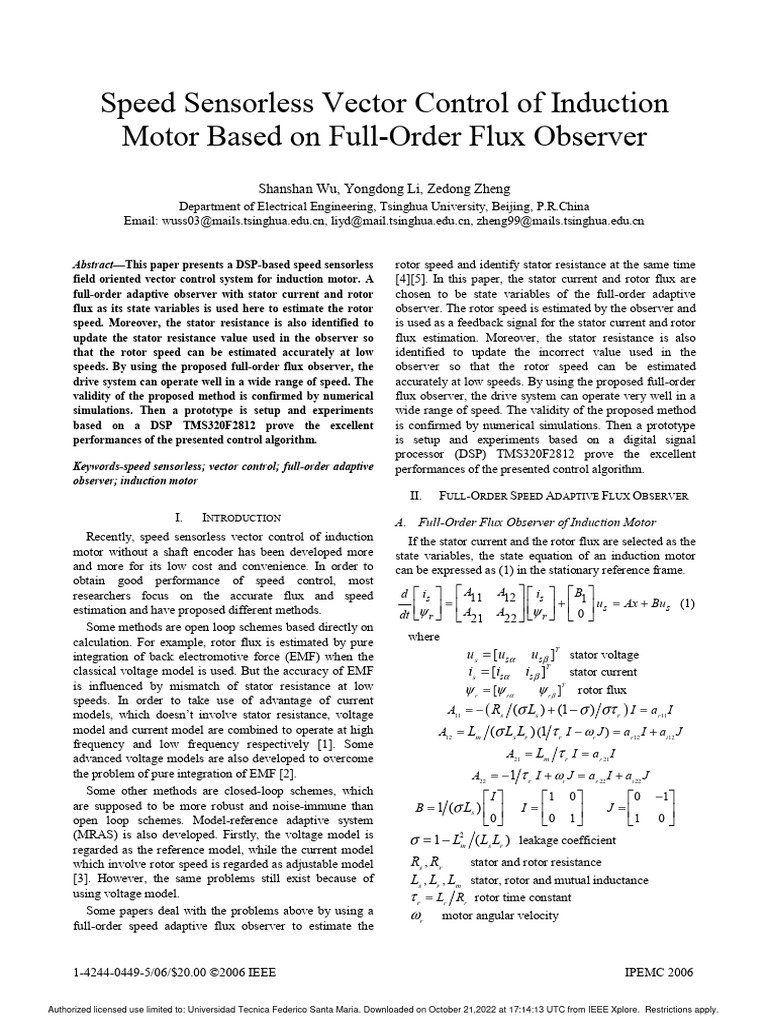 Speed Sensorless Vector Control Of Induction Motor Based On Full Order