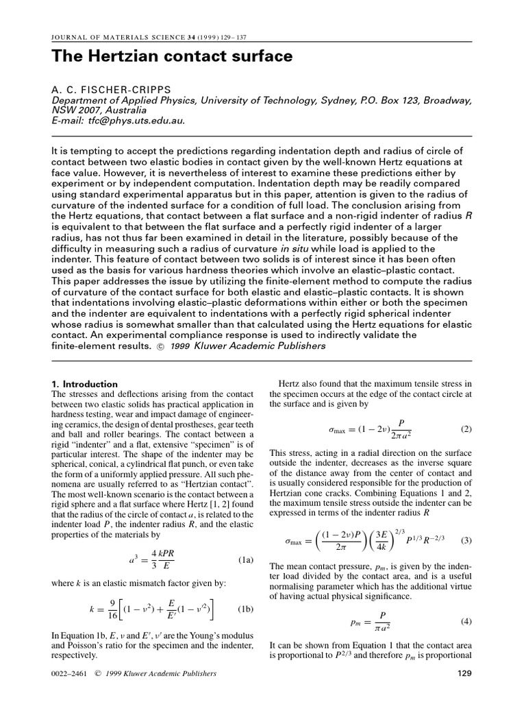 Hertzian Contact Mechanics Analysis | PDF | Deformation (Engineering ...