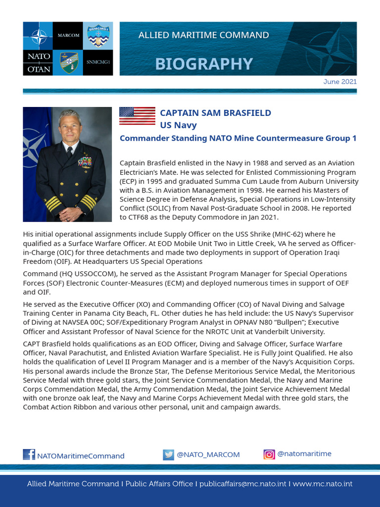 Captain Sam Brasfield's Navy Biography | PDF | United States Navy ...