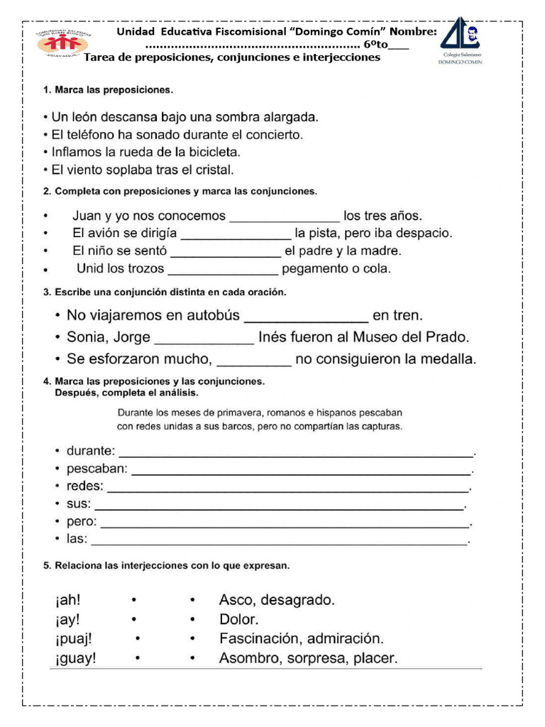 Tarea: Preposiciones y Conjunciones | PDF | Crecimiento personal y profesional | Negocios